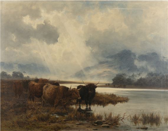 Alfred Grey | Highland Cattle in a Misty Landscape | MutualArt