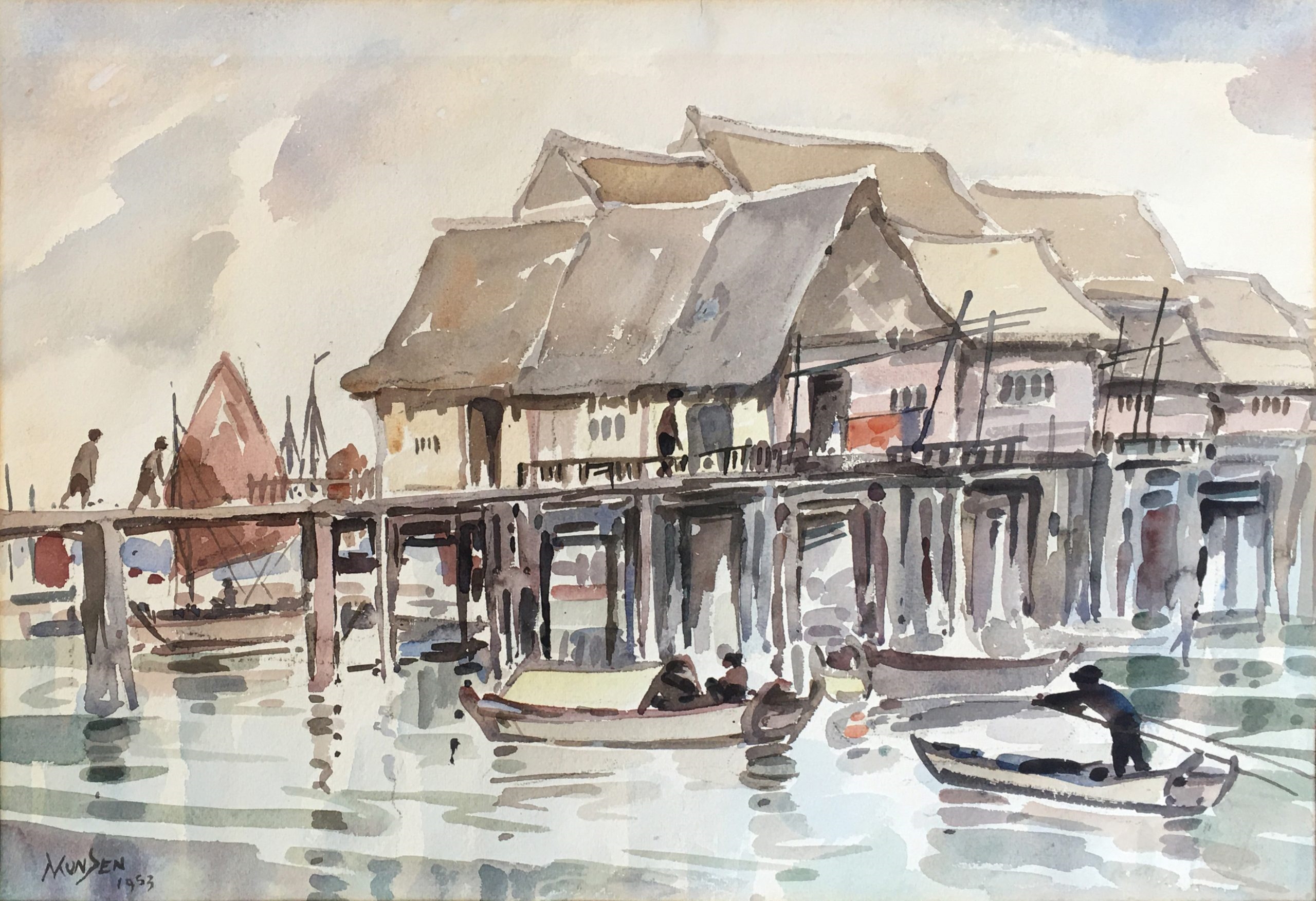 Yong Mun Sen | Village Scene Along the River (1953) | MutualArt