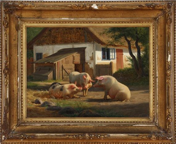 Carl Henrik Bøgh | Summer day in the countryside with three pigs behind ...