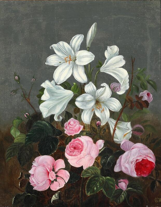 Danish School, 19th Century | Lillies and pink roses Signed with ...