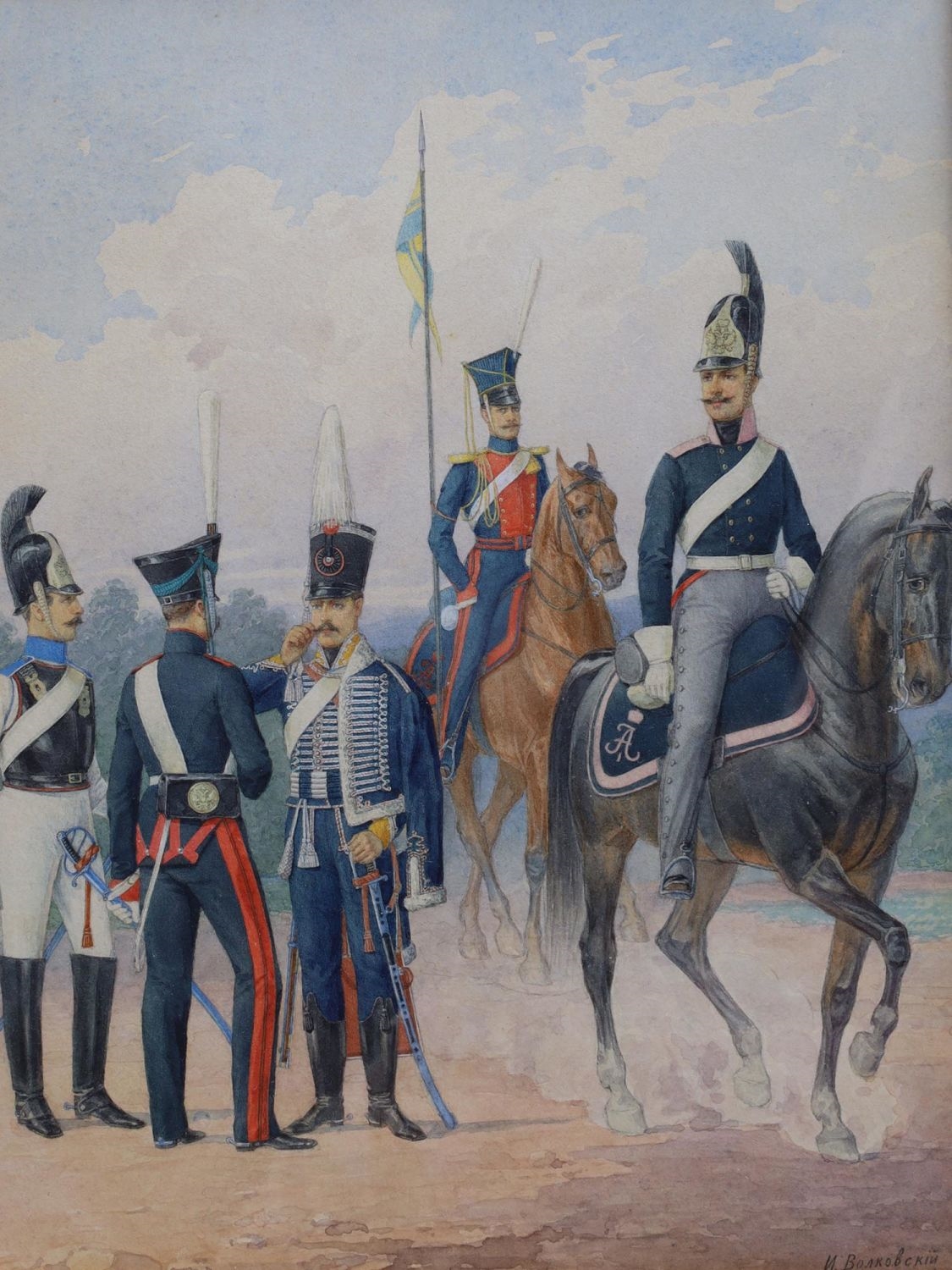 Ivan Vasilyevich Volkovskiy | A RUSSIAN MILITARY WATERCOLOR PAINTING BY ...