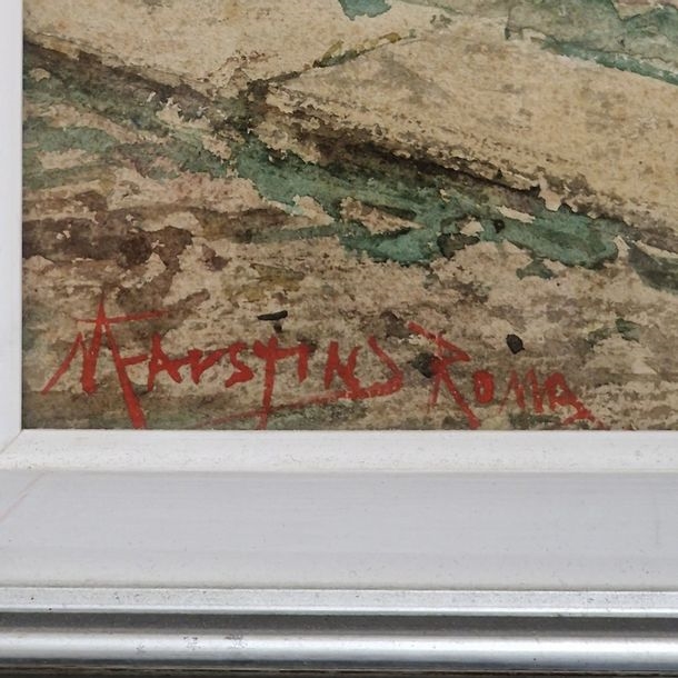 Modesto Faustini | Elegant woman with fan in a cloister Rome | MutualArt