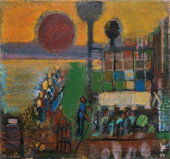 Bruno Saetti | Paesaggio con sole (1957) | MutualArt