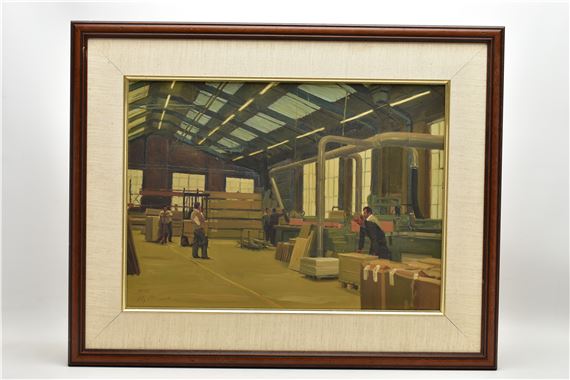 Roy J. E. Tidmarsh | AN INTERIOR VIEW OF A FACTORY WITH FIGURES WORKING ...