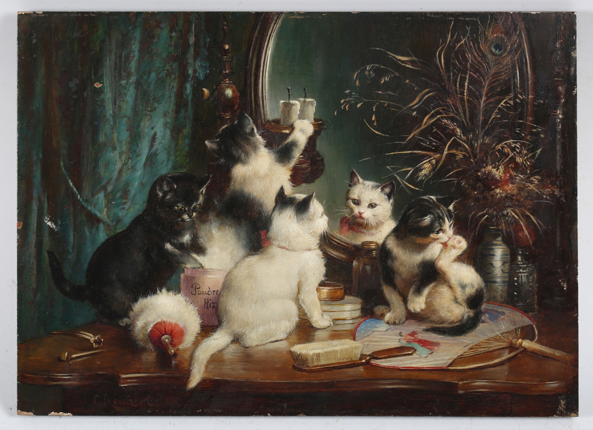 Carl Reichert | Cats at Play on a Dressing Table (1889) | MutualArt