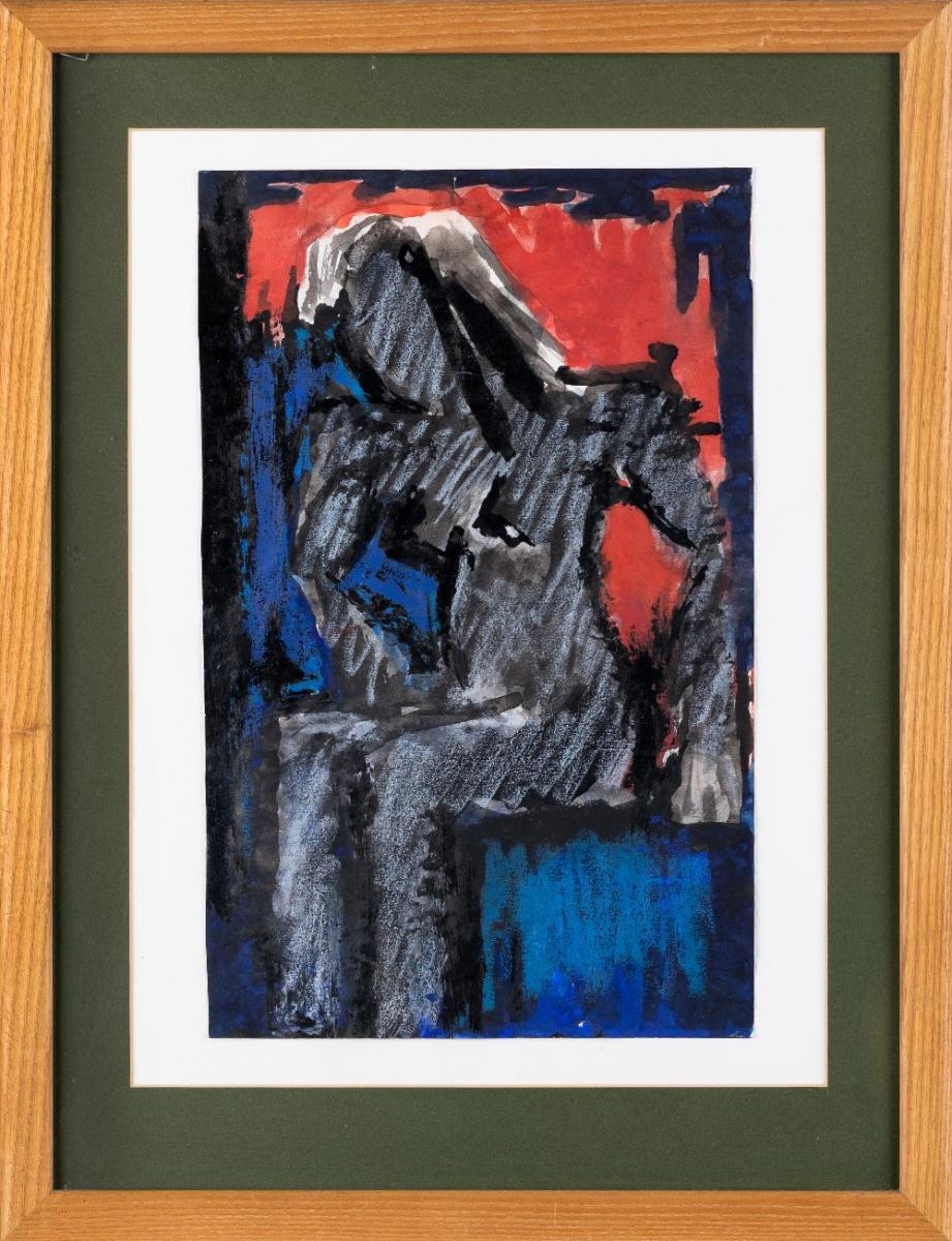 Josef Herman | Female figure in red and blue | MutualArt
