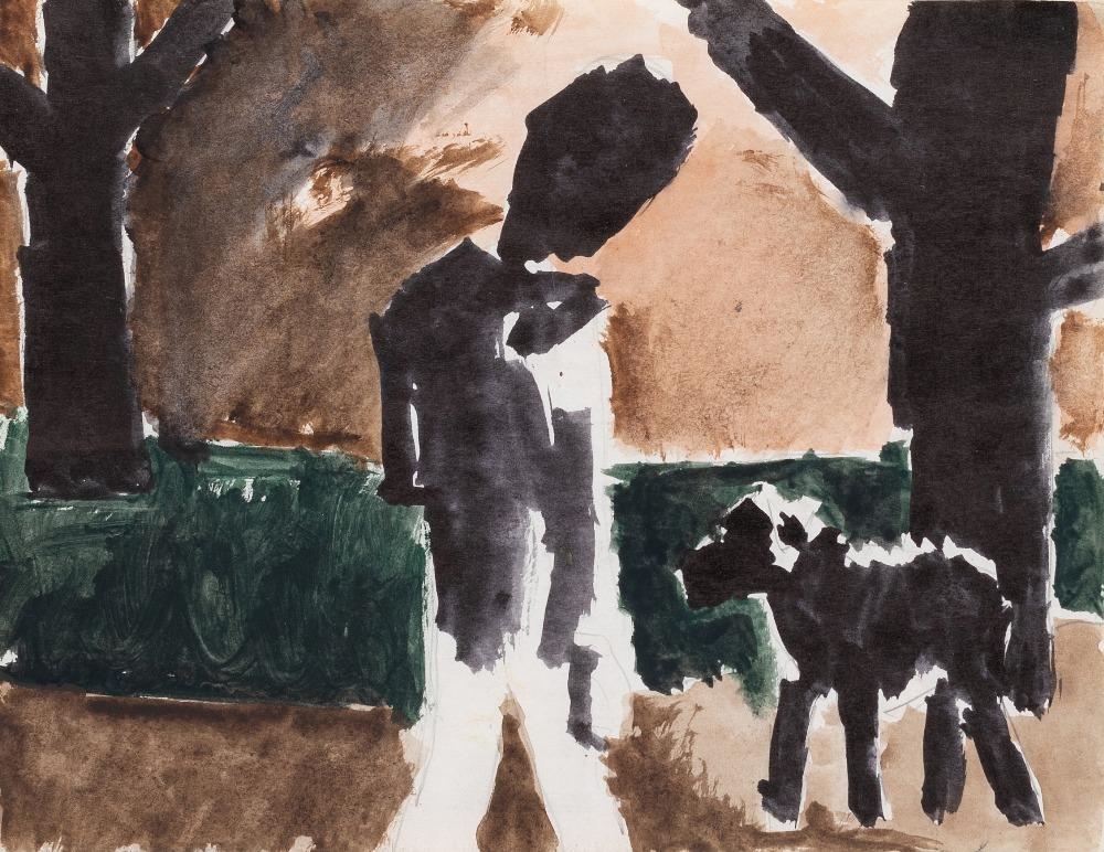 Josef Herman | Figure with dog | MutualArt