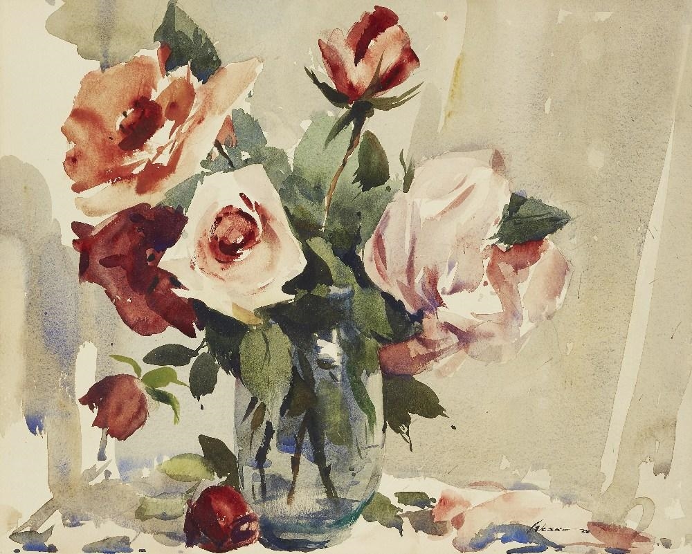 Edward Wesson | Roses in a glass vase | MutualArt