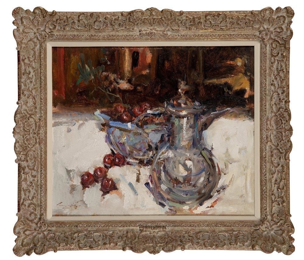 Ken Moroney | Still life with teapot and cherries | MutualArt