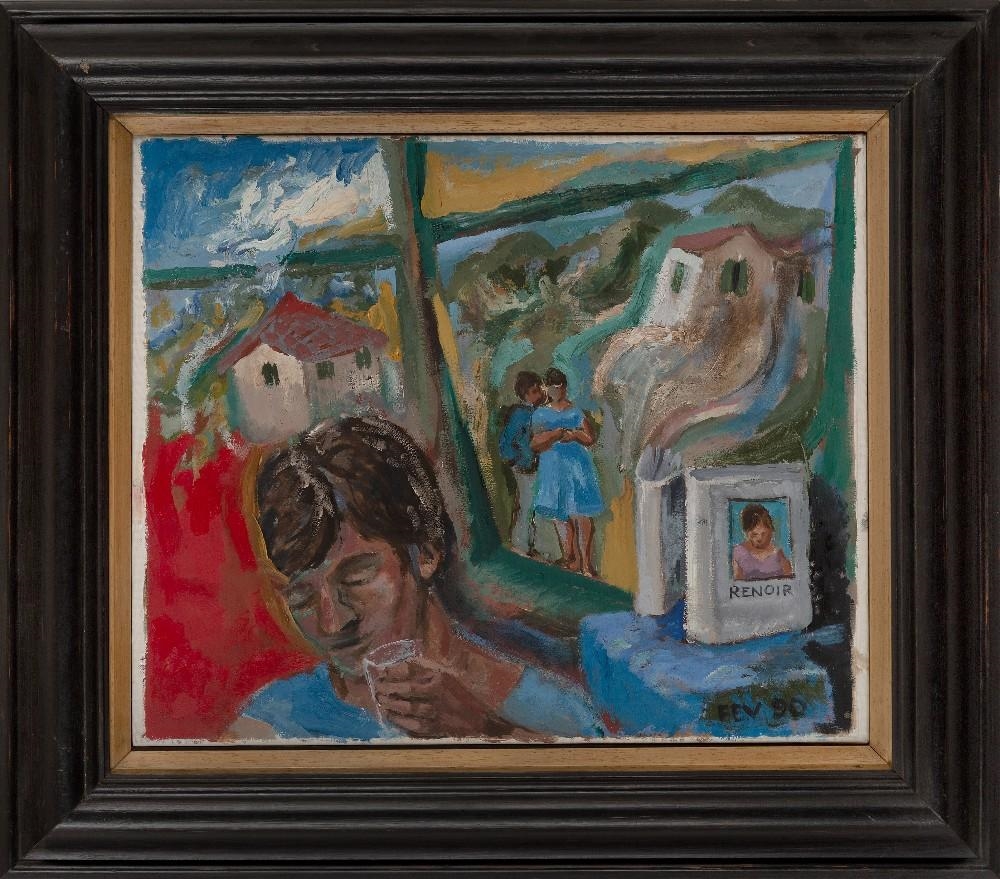 James P. Power | Woman with Renoir book (1990) | MutualArt