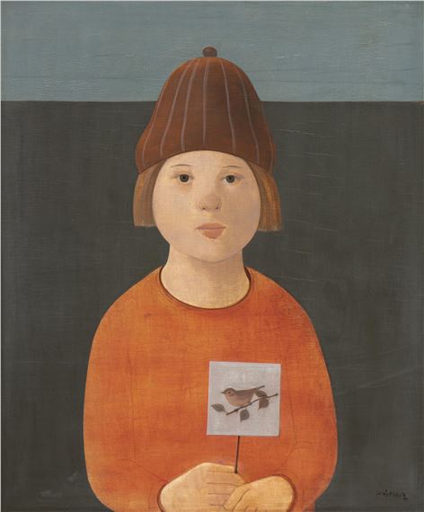 Karel Wiggers | Portrait of a child with a bird drawing | MutualArt