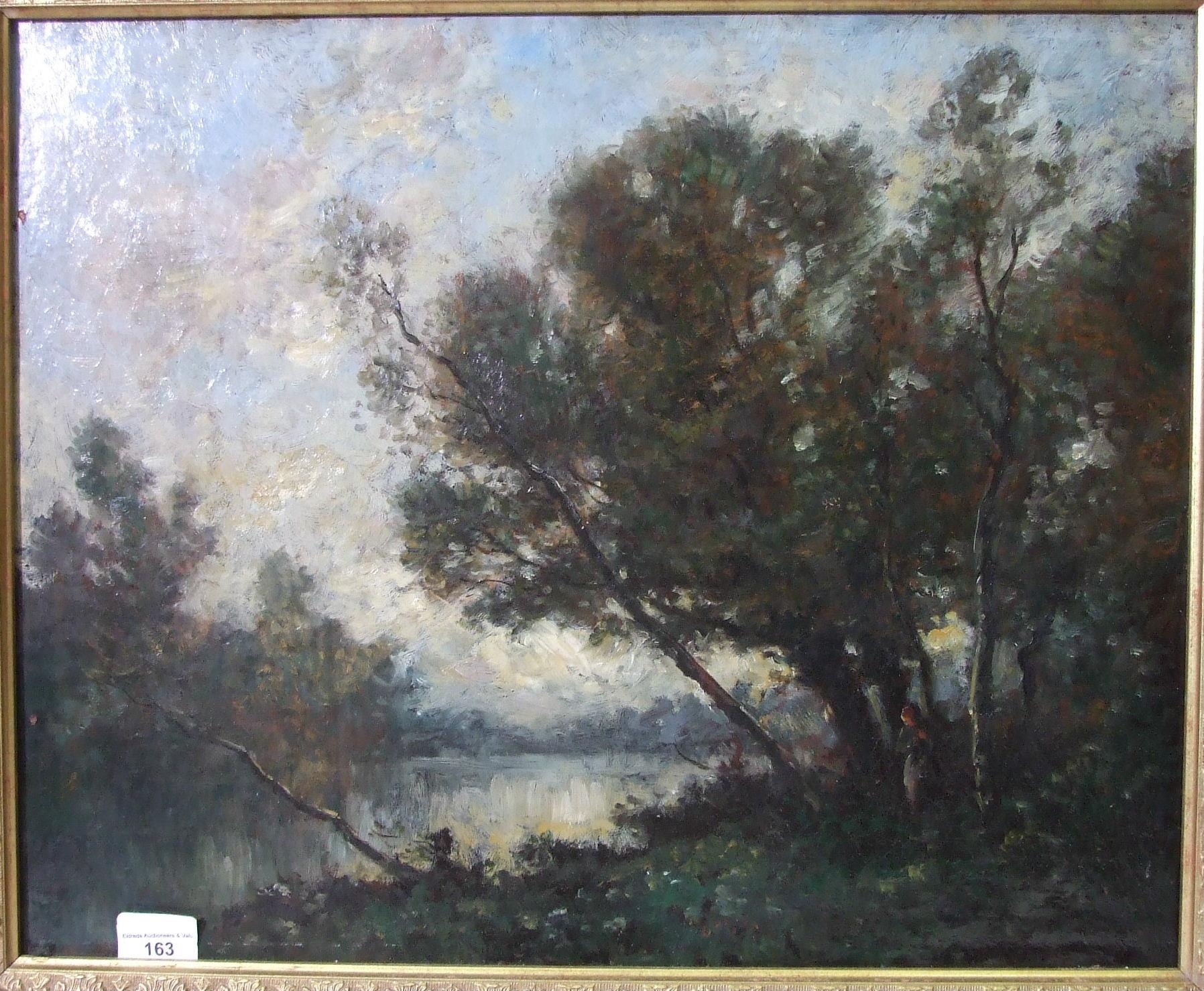 Jean Baptiste Camille Corot | FIGURES BENEATH TREES BY A RIVER | MutualArt