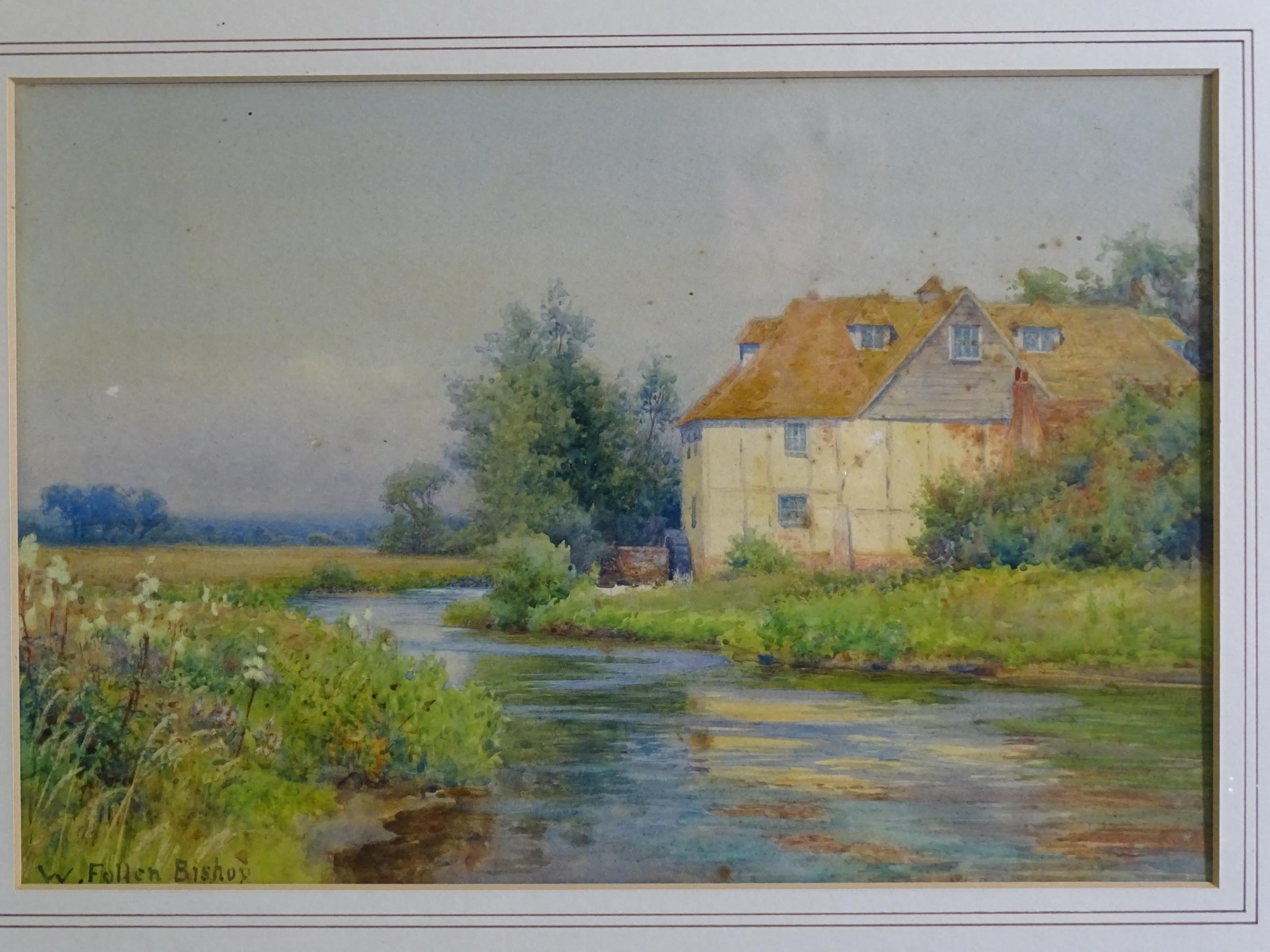 Walter Follen Bishop | LANDSCAPE WITH BUILDING AND WATER WHEEL BESIDE A ...