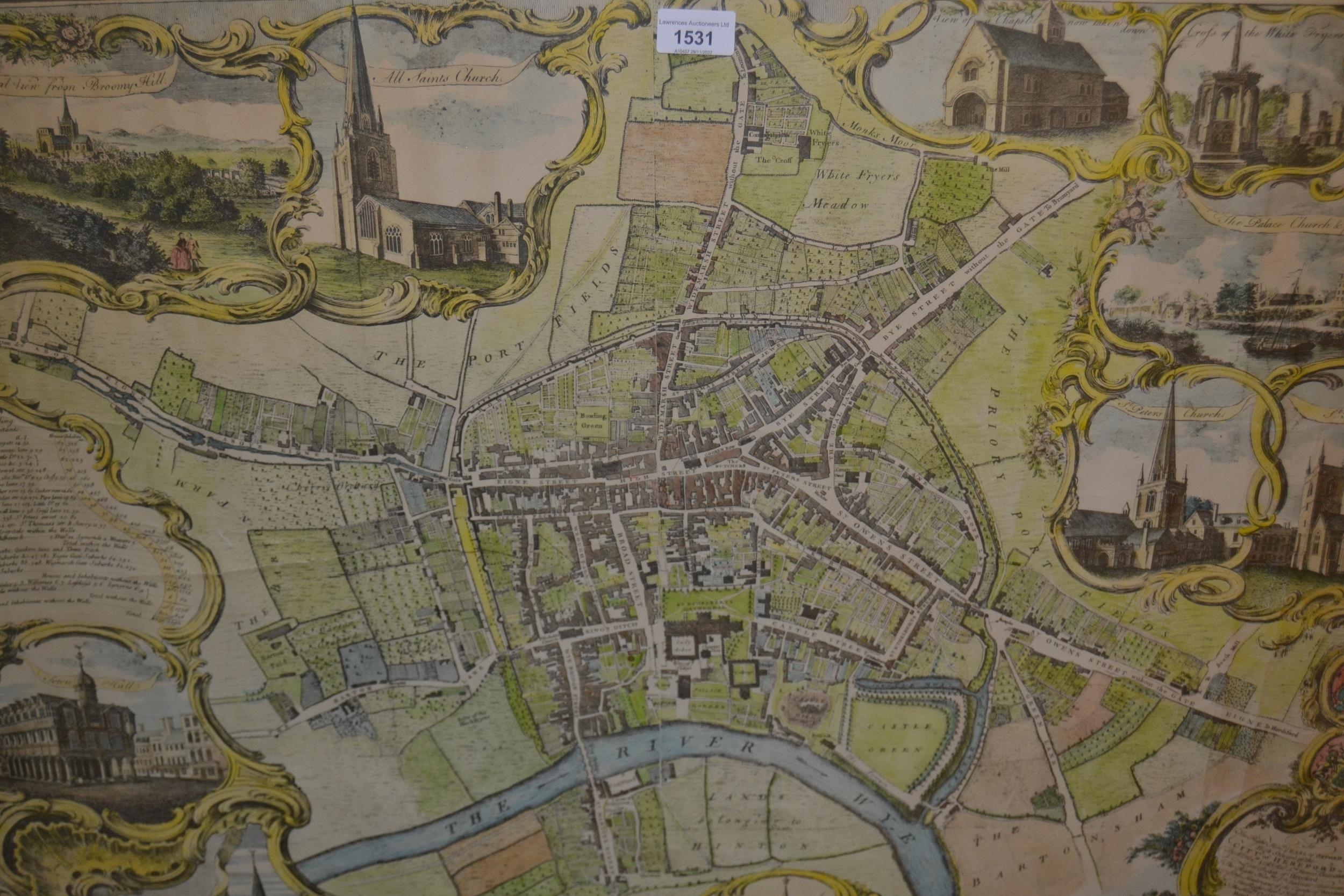 J. Taylor | Large antique hand coloured map of the city of Hereford ...