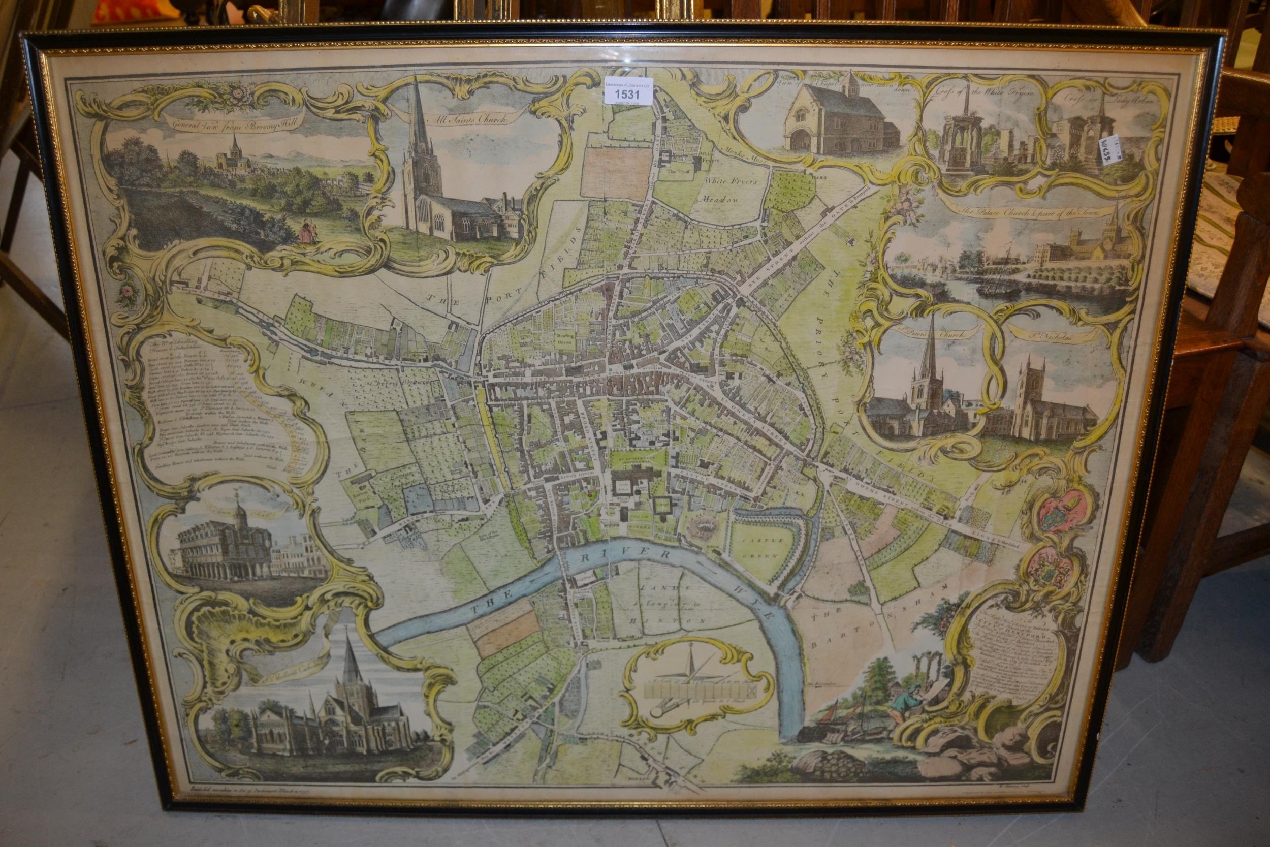 J. Taylor | Large antique hand coloured map of the city of Hereford ...