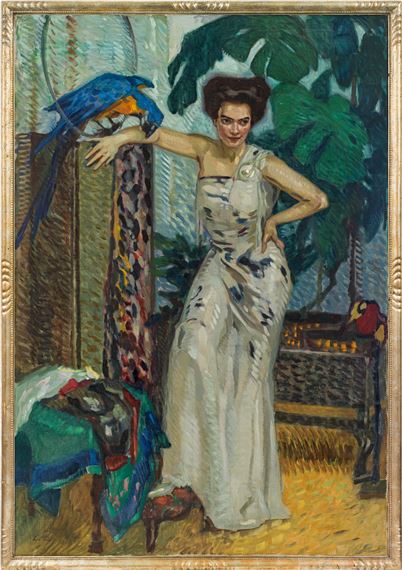 Leo Putz | Cara Köhler with parrot (1911) | MutualArt
