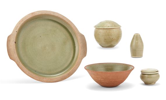 Bernard Howell Leach | Group of Bernard Leach Green Glazed Stoneware ...