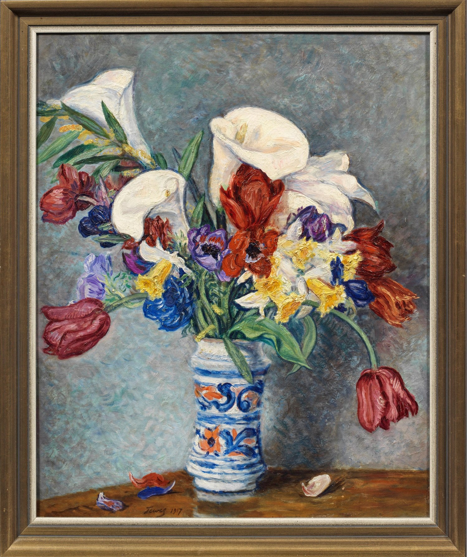 Rudolf Tewes | Bunter Sommerblumenstrauß in Keramikvase | MutualArt