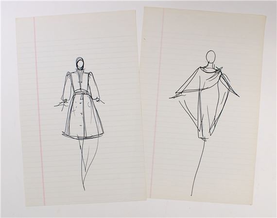 Roy Halston Frowick | HALSTON Four original fashion design drawings by ...