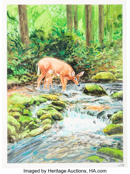 Ed French | Walt Disney World - Bambi and Mother Original Painting for ...