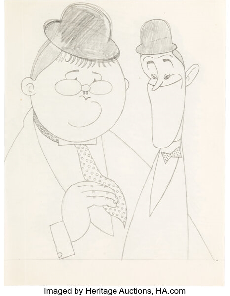 Thornton T Hee | T. Hee Caricature Drawing of Laurel and Hardy | MutualArt