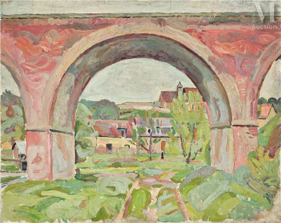 Albert Bertalan | Maisons derrière l’arche du pont | MutualArt