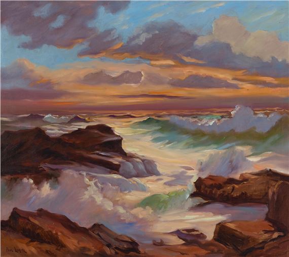 Paul Lauritz | Waves Breaking at Sunset | MutualArt