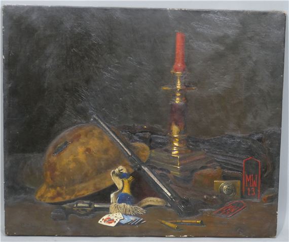 G.F. Harris | military WW1 still life of helmet | MutualArt