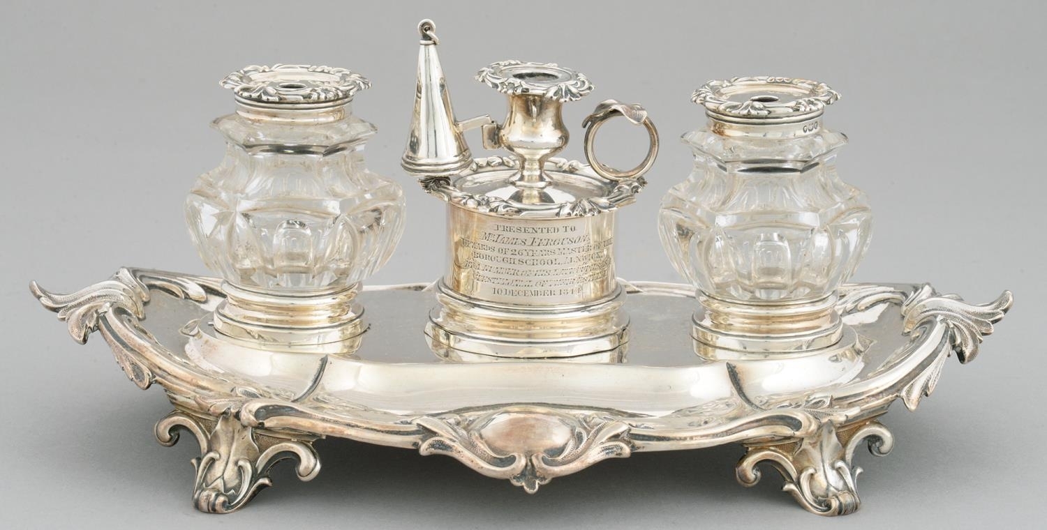 Edward Barnard | A VICTORIAN SILVER INKSTAND of leafy scrolling oblong ...