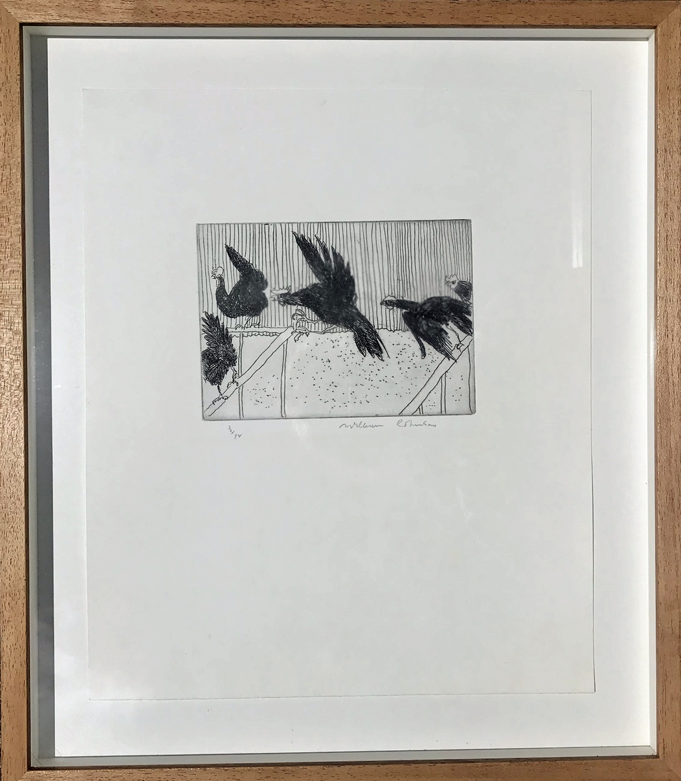 William Robinson | Rooster in Flight with Hens (1979) | MutualArt
