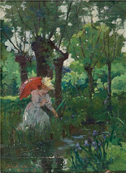 Jesse Leach France | Kneeling by the Stream (1891) | MutualArt