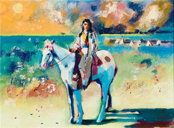 Lewis Cisle | Brave on Horseback - Fort Belknap Montana | MutualArt