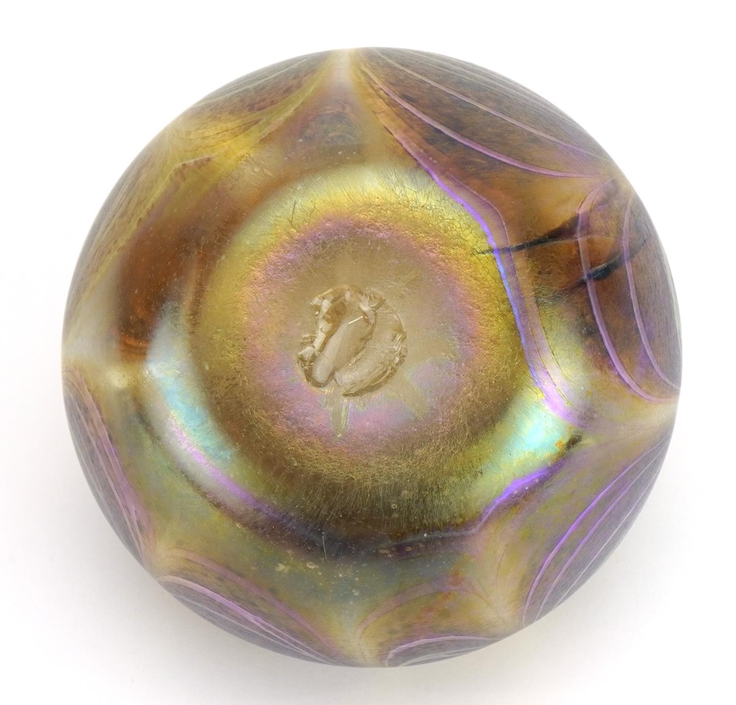 Peter Layton | iridescent art glass vase with combed decoration | MutualArt