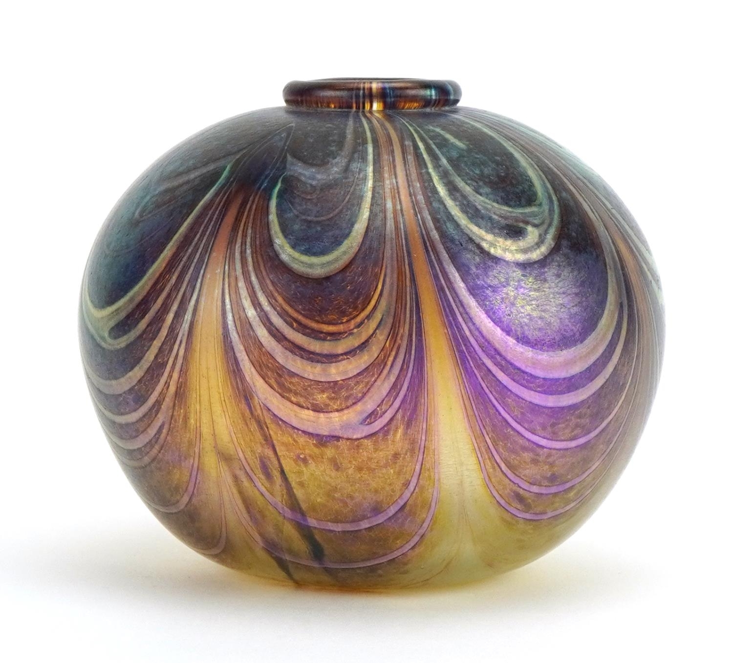 Peter Layton | iridescent art glass vase with combed decoration | MutualArt