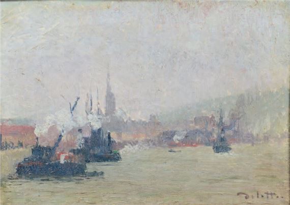Joseph Delattre | The port of Rouen Oil on canvas | MutualArt