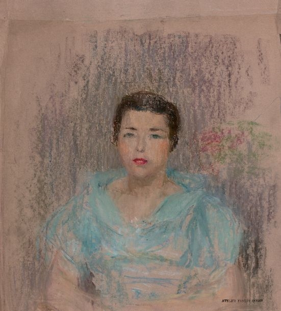 Ernest Quost | Portrait of a woman in blue Pastel Signed lower right ...