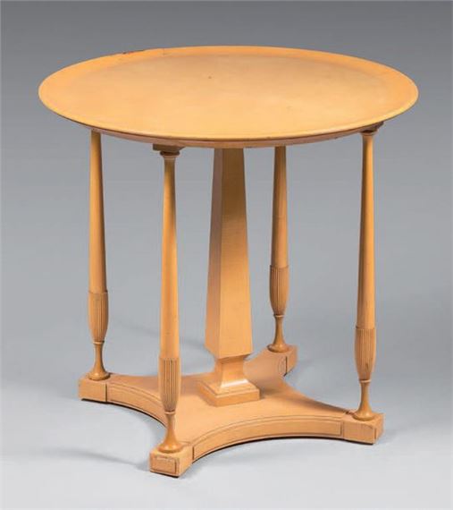 André Arbus | Circular pedestal table in sycamore veneer with four ...