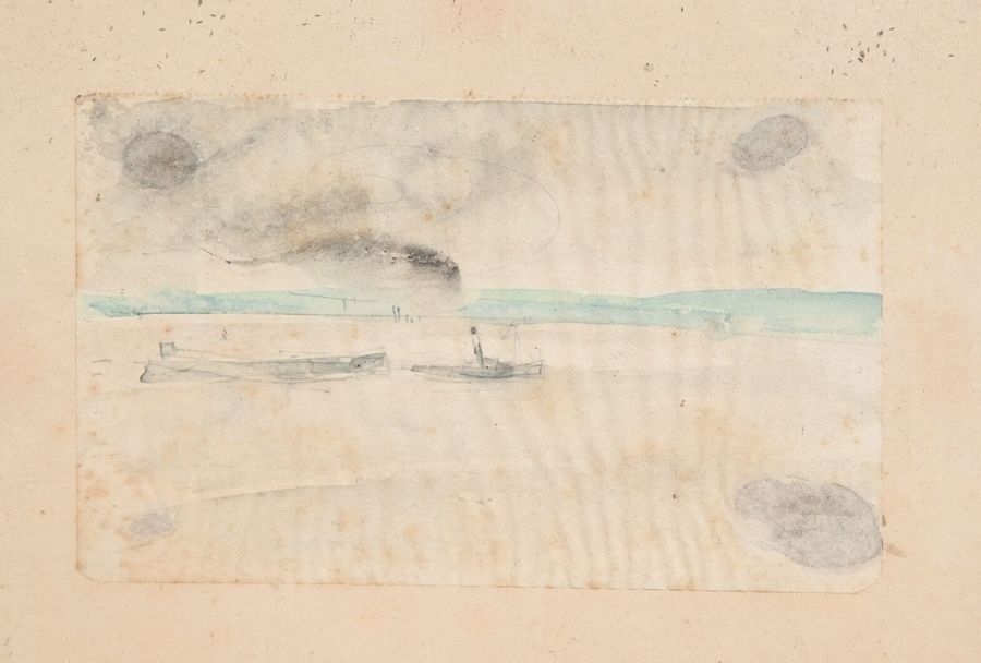Charles Gir | Two drawings. Steam barge on the river Pastel on paper ...