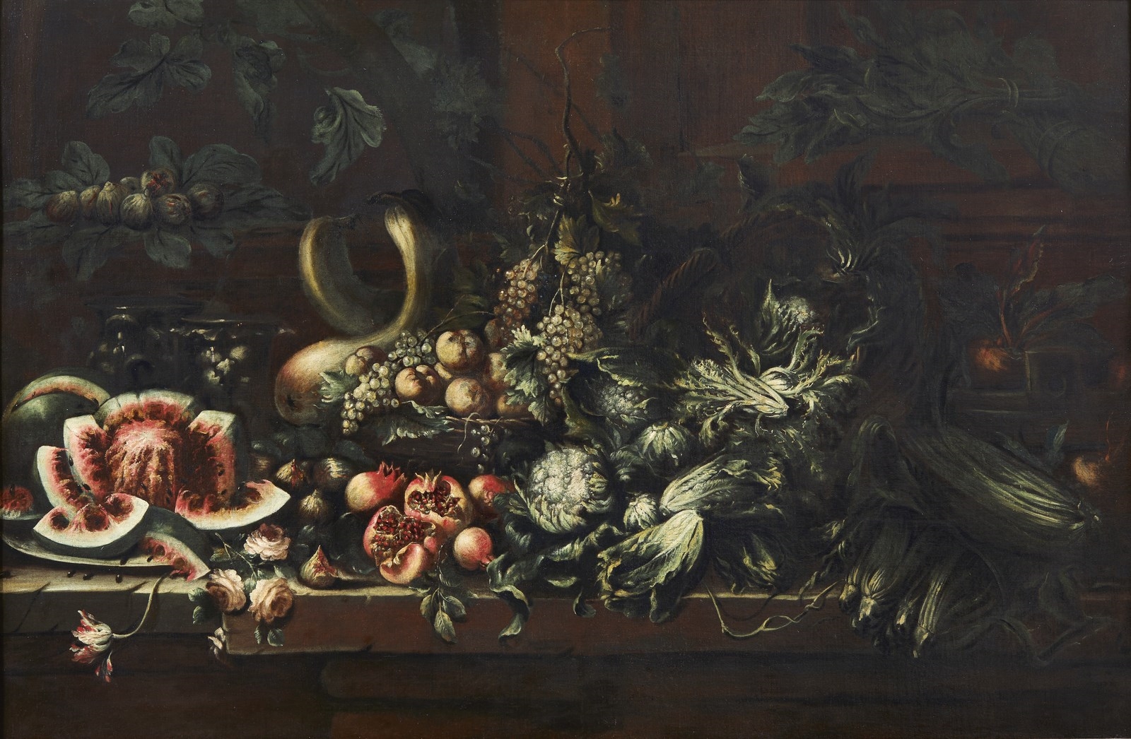 Paolo Paoletti | Still life with watermelons, pumpkins, pomegranates ...
