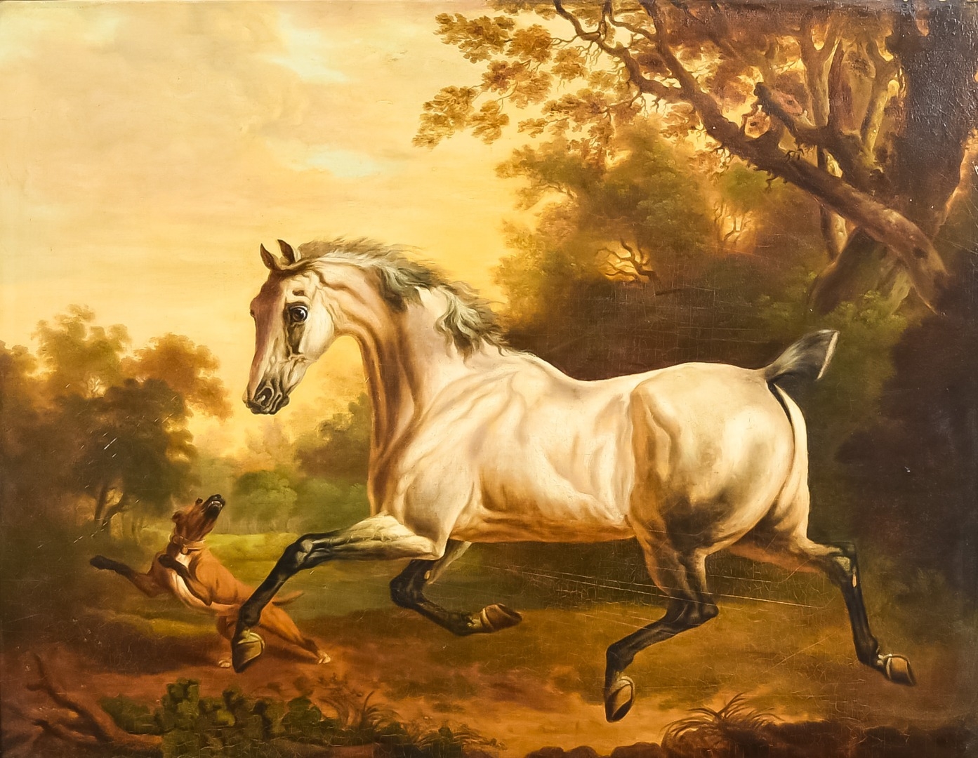 British School, 18th Century | A hound lunging at a fleeing horse on a ...