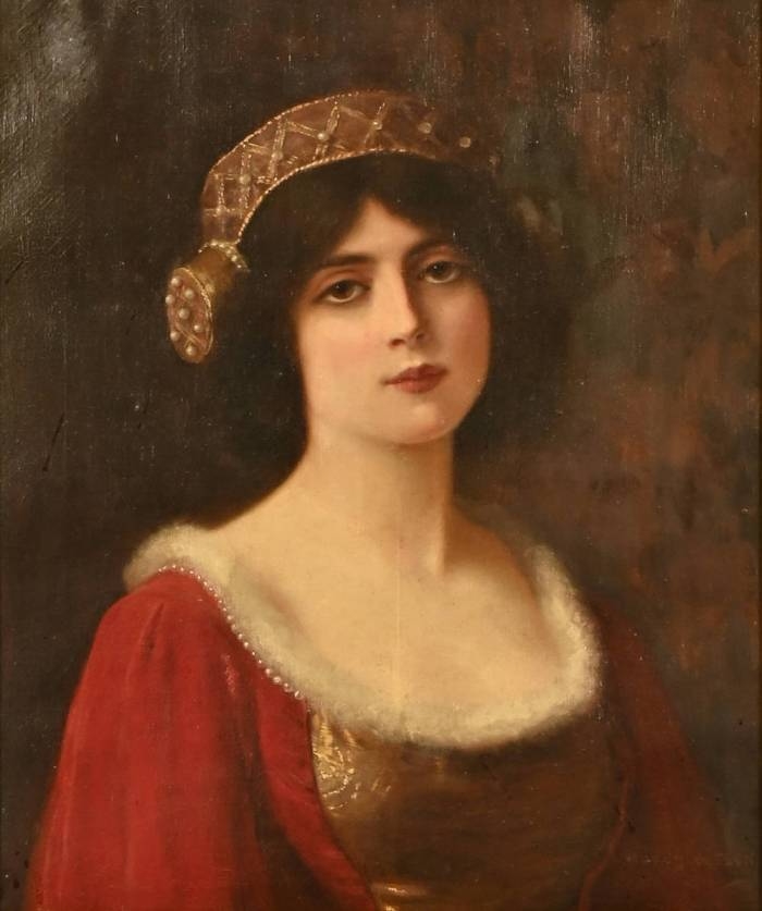 Abbey Altson | A bust length portrait of female wearing a pearl adorned ...
