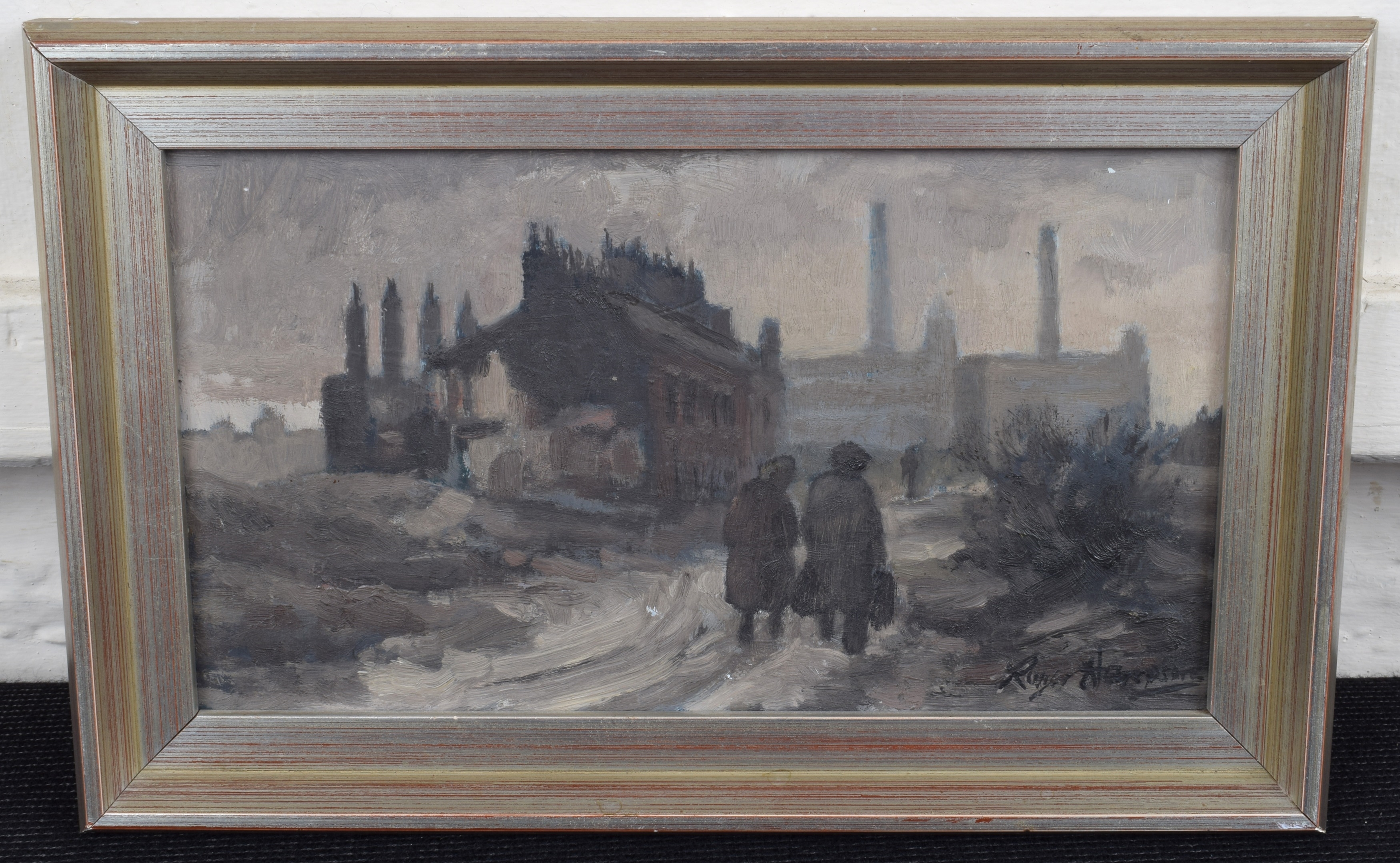 Roger Hampson | Northern industrial scene with two figures | MutualArt