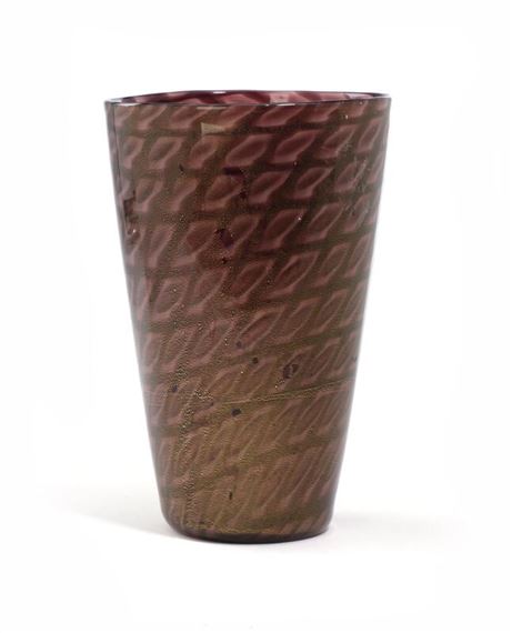 Archimede Seguso | A large purple glass vase inlaid with patterns and ...