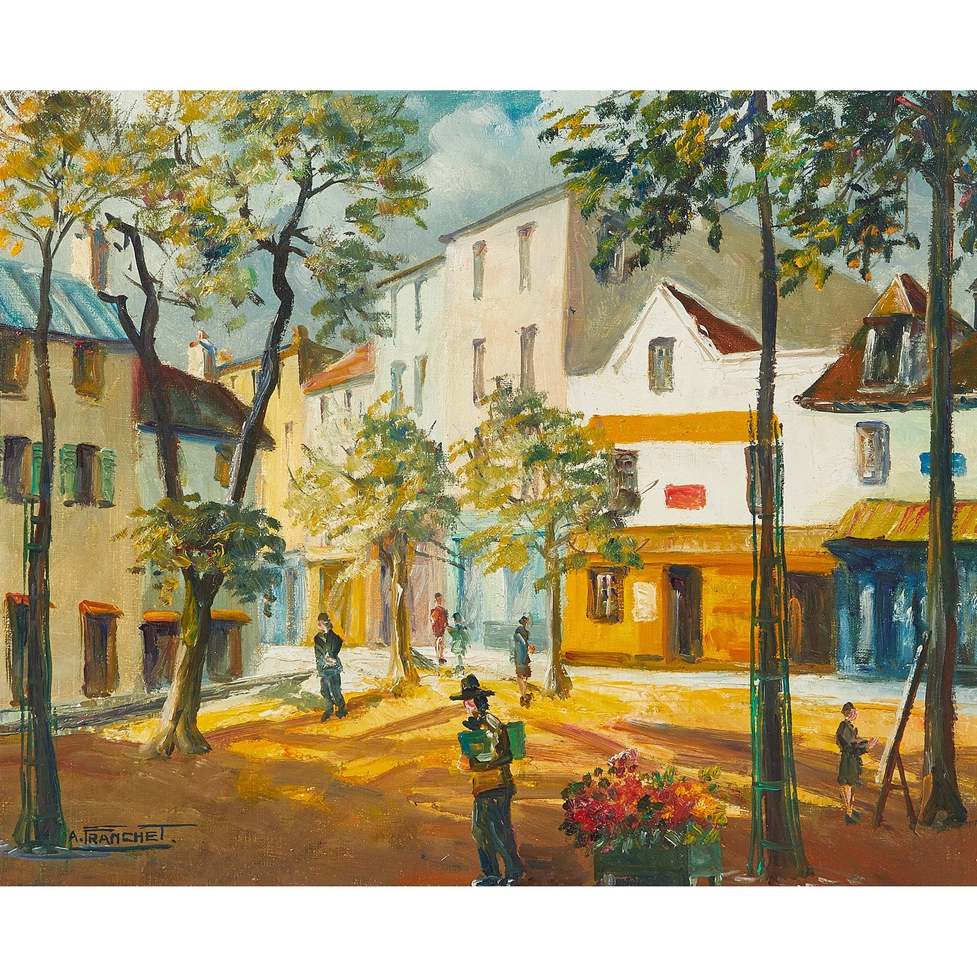 Andre Franchet | A Village Square with Painter | MutualArt