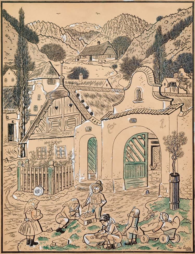 Josef Lada | Children on the Village Square (1922) | MutualArt