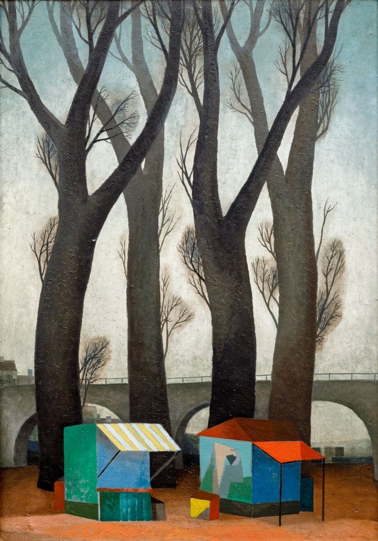 Vlastimil Benes | Trees by a Bridge (1965) | MutualArt