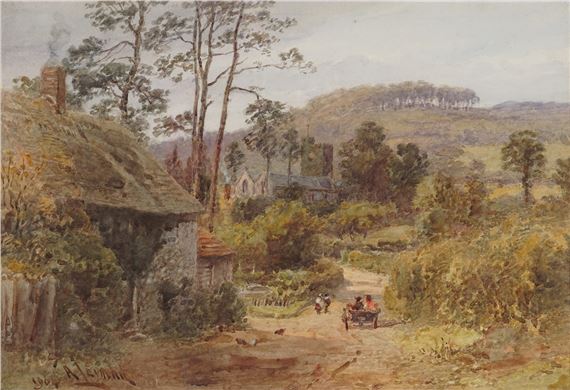 Alfred Leyman | Figures near a homestead and church | MutualArt