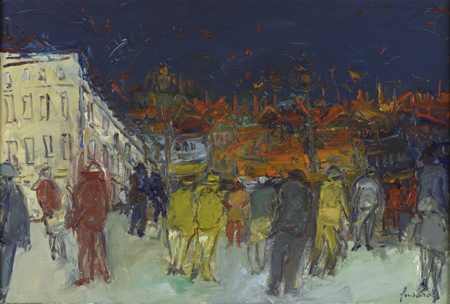 Jean Fusaro | Public square at night (1925) | MutualArt