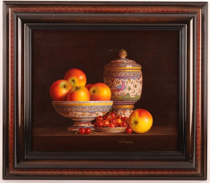 Georges Porcel | NATURE MORTE FAÏENCE ET FRUITS | MutualArt