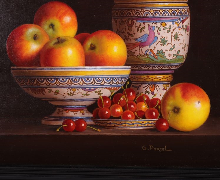 Georges Porcel | NATURE MORTE FAÏENCE ET FRUITS | MutualArt